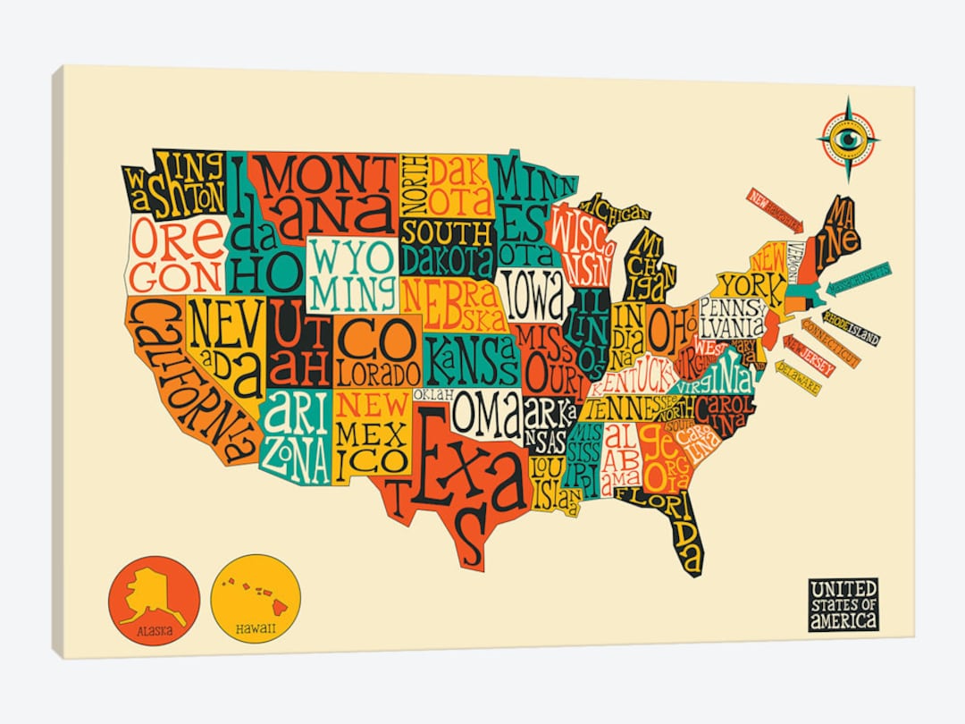 United States Map, United States Map Kids, US Typography Map, USA Map ...
