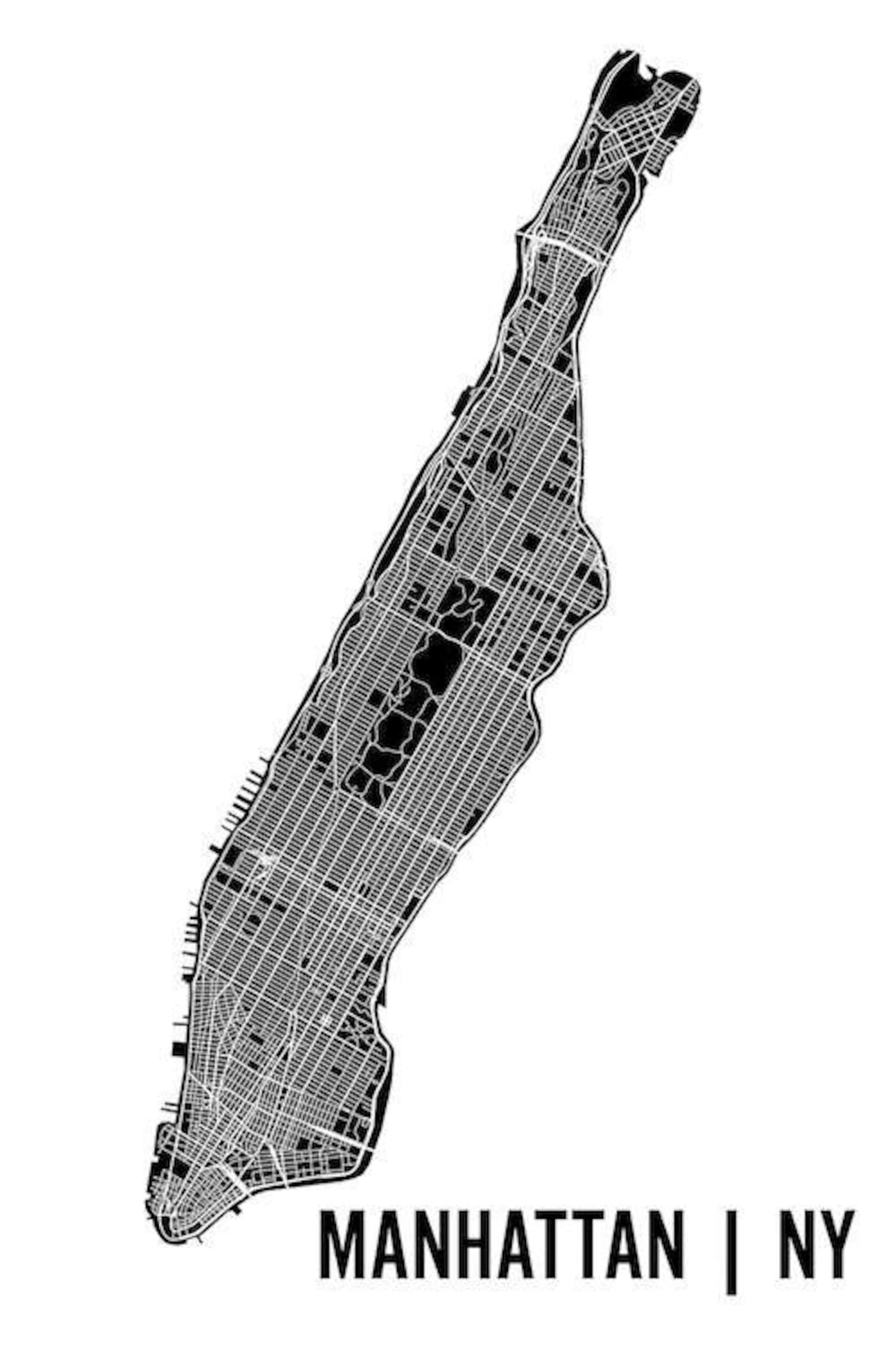 Manhattan New York Manhattan Map Manhattan Black & White | Etsy