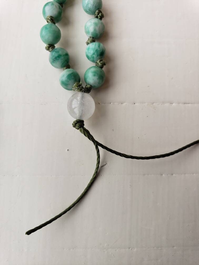 Handmade 50 Bead Paternoster - Green Spot Jasper, Quartz Stone Beads - Etsy