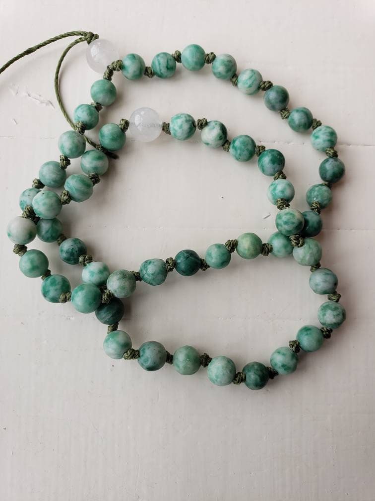Handmade 50 Bead Paternoster - Green Spot Jasper, Quartz Stone Beads - Etsy