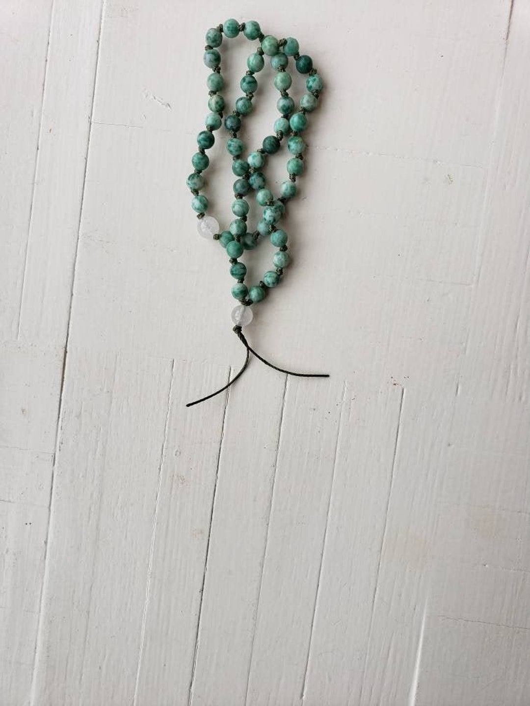 Handmade 50 Bead Paternoster - Green Spot Jasper, Quartz Stone Beads - Etsy