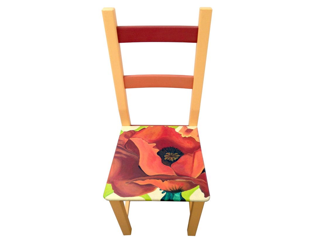 Hand Painted Red Poppy Chair - Etsy