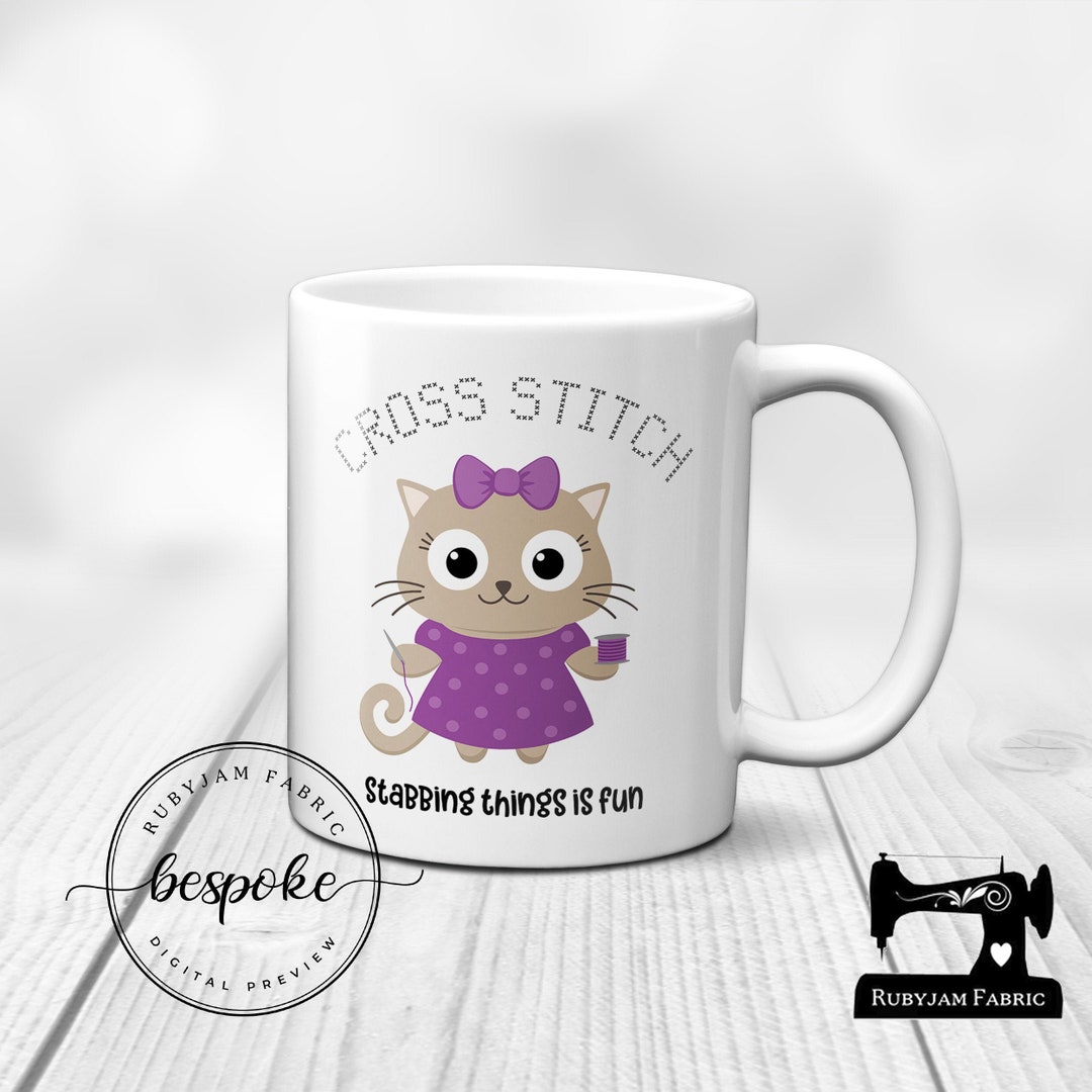 Cross Stitch, Stabbing Things is Fun, White Mug, Sewing Humour, Funny ...