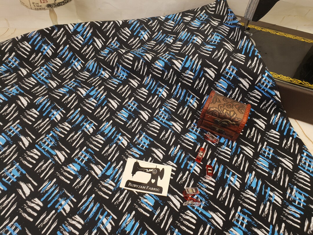 Blue, Black, Checkerplate, Checker, Plate, Dashes, Cotton Spandex ...