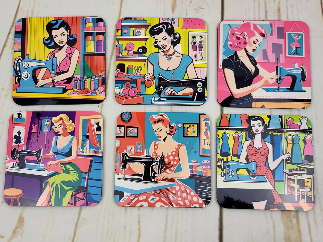 Pop Art, Sewing Divas, Sewing Themed, Set of 6, Drink Coasters, Square ...
