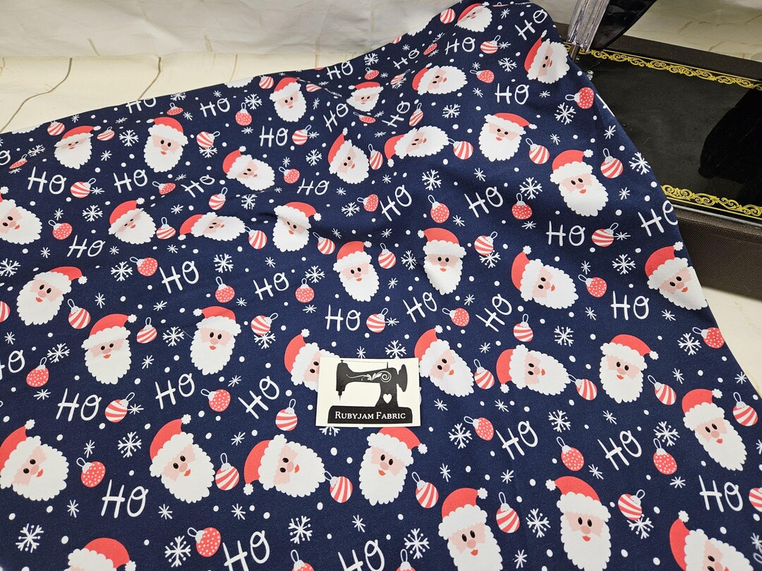 Christmas, Santa, Navy, Xmas, Cotton Spandex, Custom Knit, Fabric, Knit ...
