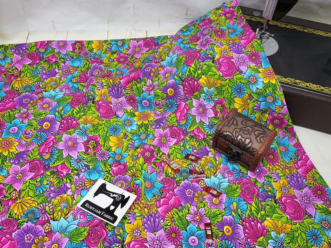 Secret Garden Fabric, Bright Floral Fabric, Bright Flower Fabric ...