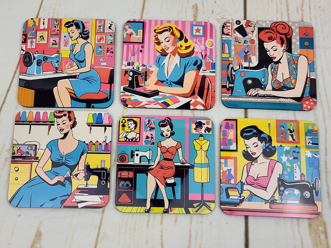 Pop Art, Sewing Divas, Sewing Themed, Set of 6, Drink Coasters, Square ...