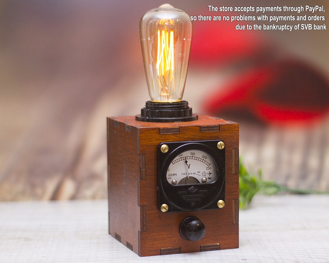 Meter Wood Lamp With Edison Bulb. Personalized Original Voltmeter and ...