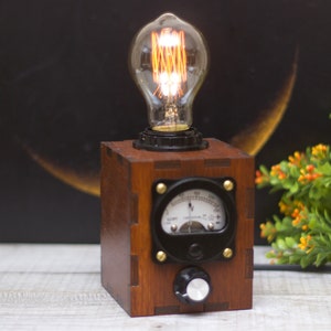 Meter Wood Lamp With Edison Bulb. Personalized Original Voltmeter and ...