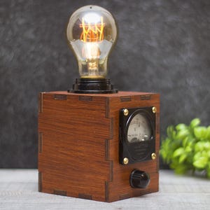 Meter Wood Lamp With Edison Bulb. Original Old Voltmeter and Dimmer ...