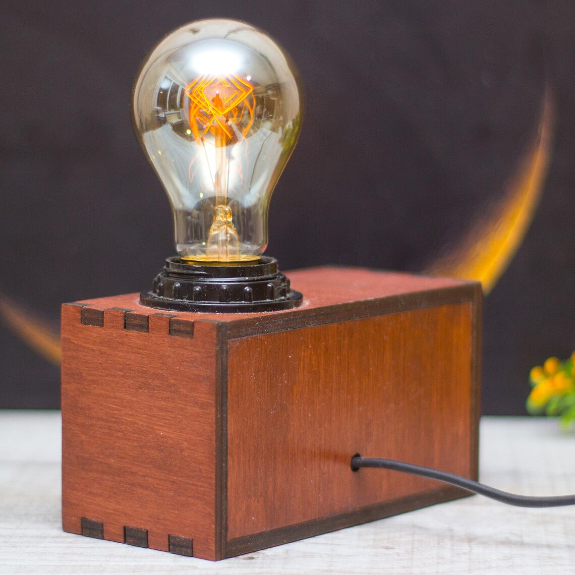 Voltmeter Wood Lamp With Edison Bulb. Original Meter and Dimmer. Gift ...