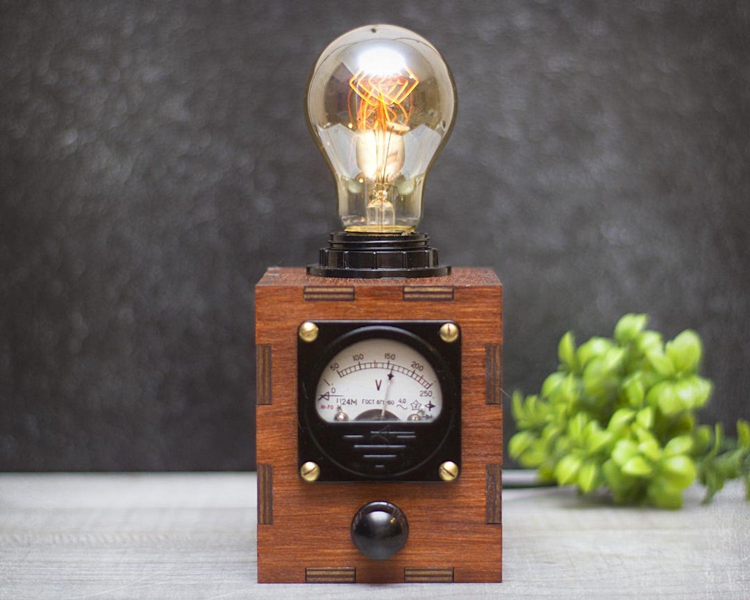 Meter Wood Lamp With Edison Bulb. Original Old Voltmeter and Dimmer ...