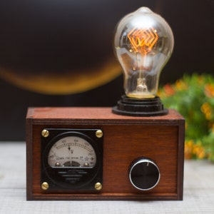 Voltmeter Wood Lamp With Edison Bulb. Original Meter and Dimmer. Gift ...