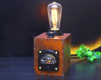 Meter Wood Lamp With Edison Bulb. Personalized Original Voltmeter and ...