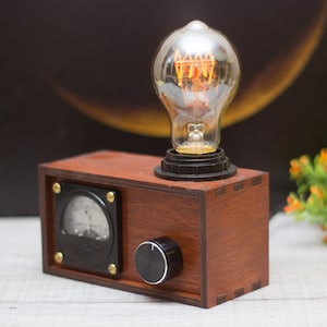 Voltmeter Wood Lamp With Edison Bulb. Original Meter and Dimmer. Gift ...