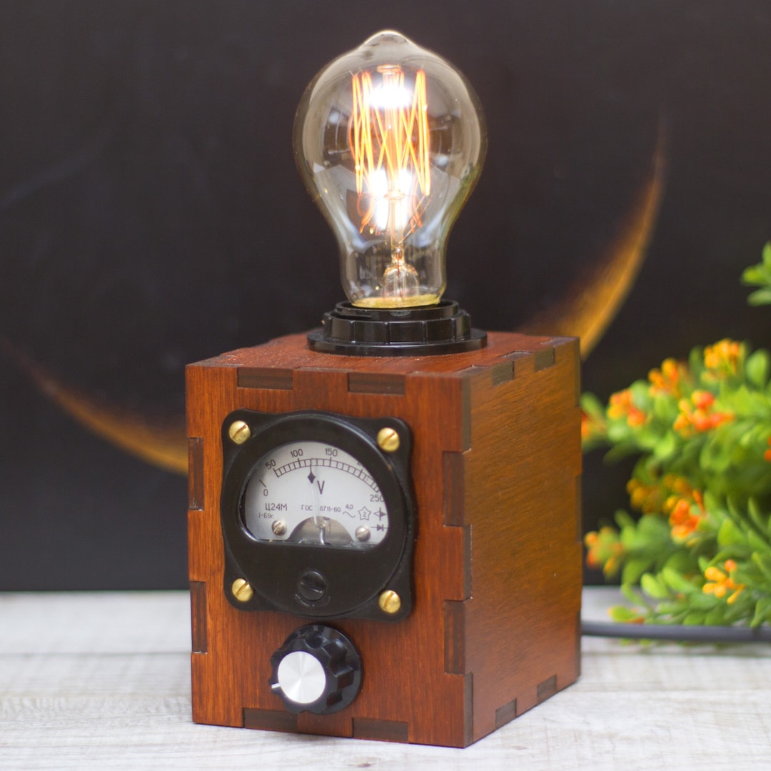 Meter Wood Lamp With Edison Bulb. Personalized Original Voltmeter and ...