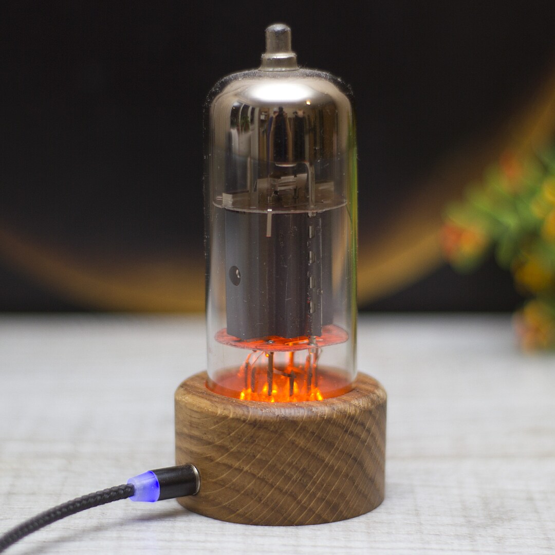 Vacuum Bulb Night Light. Solid Oak Tree, Orange LED Backlight, USB ...