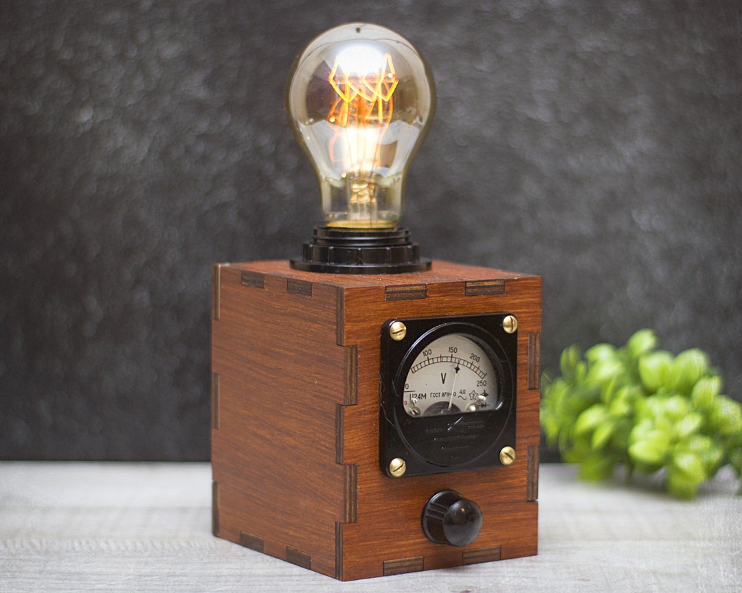 Meter Wood Lamp With Edison Bulb. Original Old Voltmeter and Dimmer ...