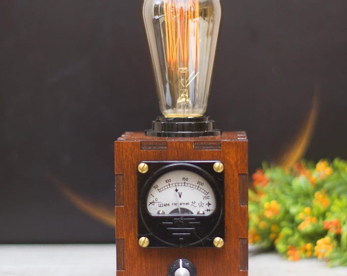 Meter Wood Lamp With Edison Bulb. Original Old Voltmeter and Dimmer ...