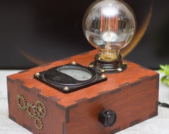 Meter Wood Lamp With Edison Bulb. Original Old Voltmeter and Dimmer ...