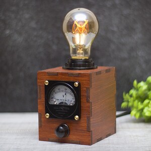 Meter Wood Lamp With Edison Bulb. Original Old Voltmeter and Dimmer ...