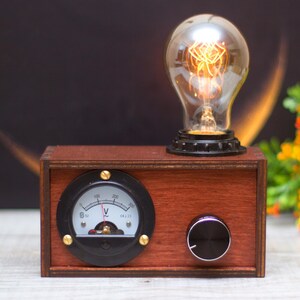 Voltmeter Wood Lamp With Edison Bulb. Original Meter and Dimmer. Gift ...