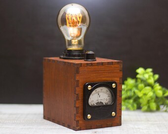 Meter Wood Lamp With Edison Bulb. Original Old Voltmeter and Dimmer ...
