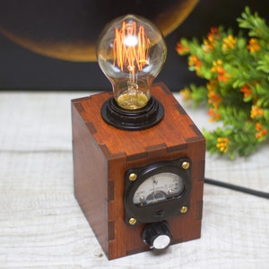 Meter Wood Lamp With Edison Bulb. Personalized Original Voltmeter and ...