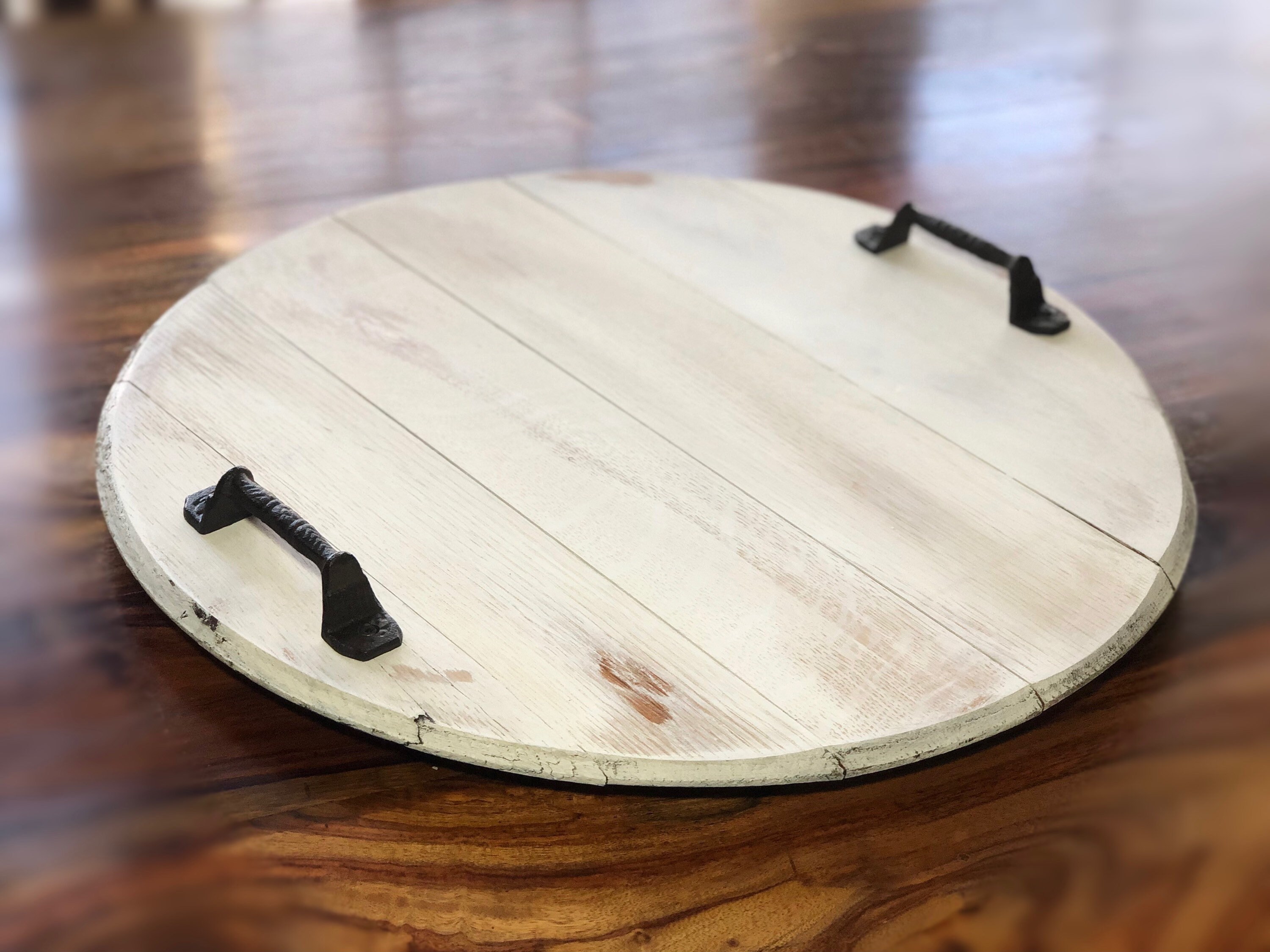 Whiskey Barrel Decorative White Washed Tray with Handles | Etsy