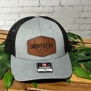 Country on Trucker Hat With Leather Patch - Etsy