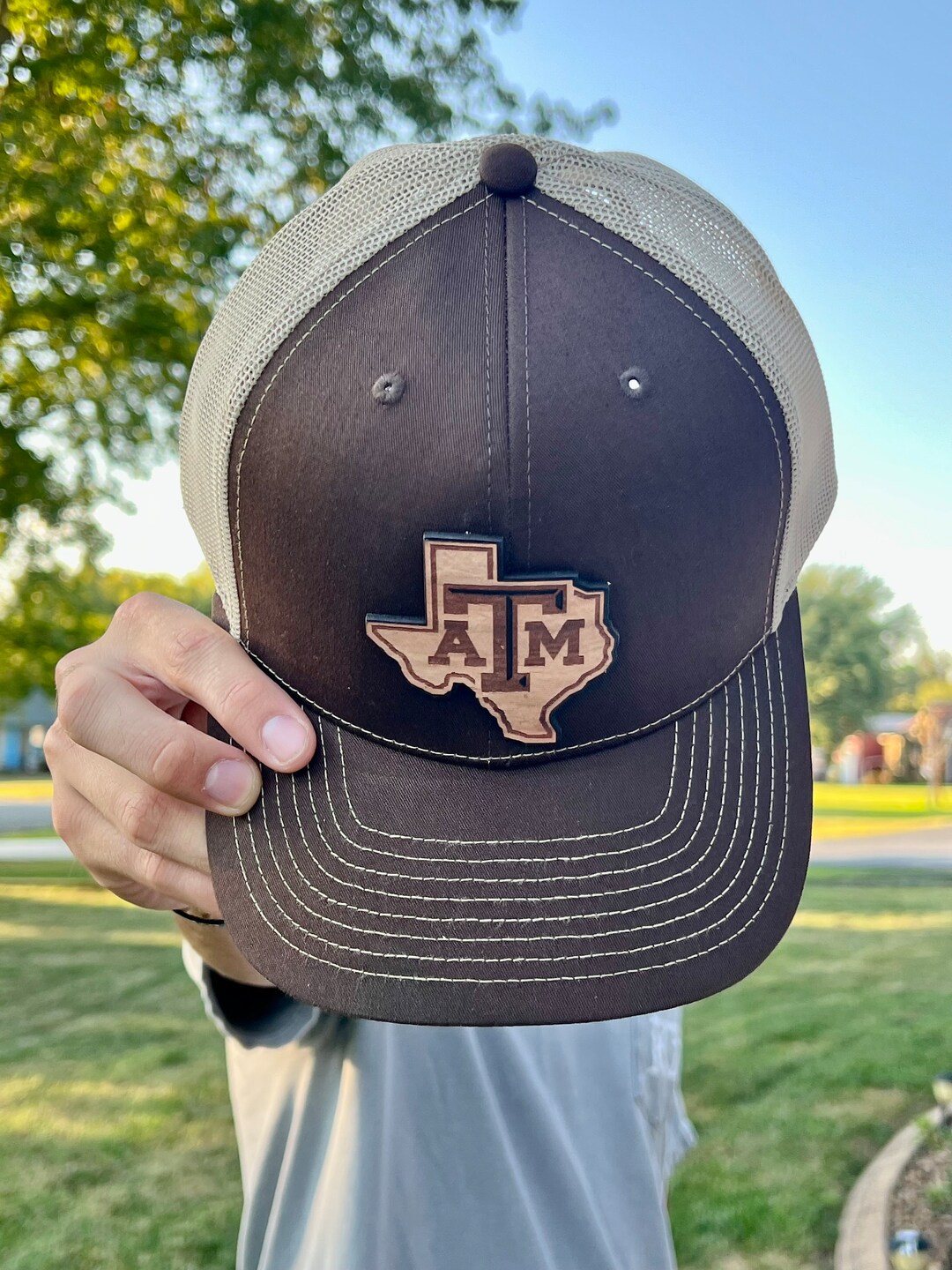 Customized Wood Veneer Leather Patch Richardson Trucker Hat - Etsy