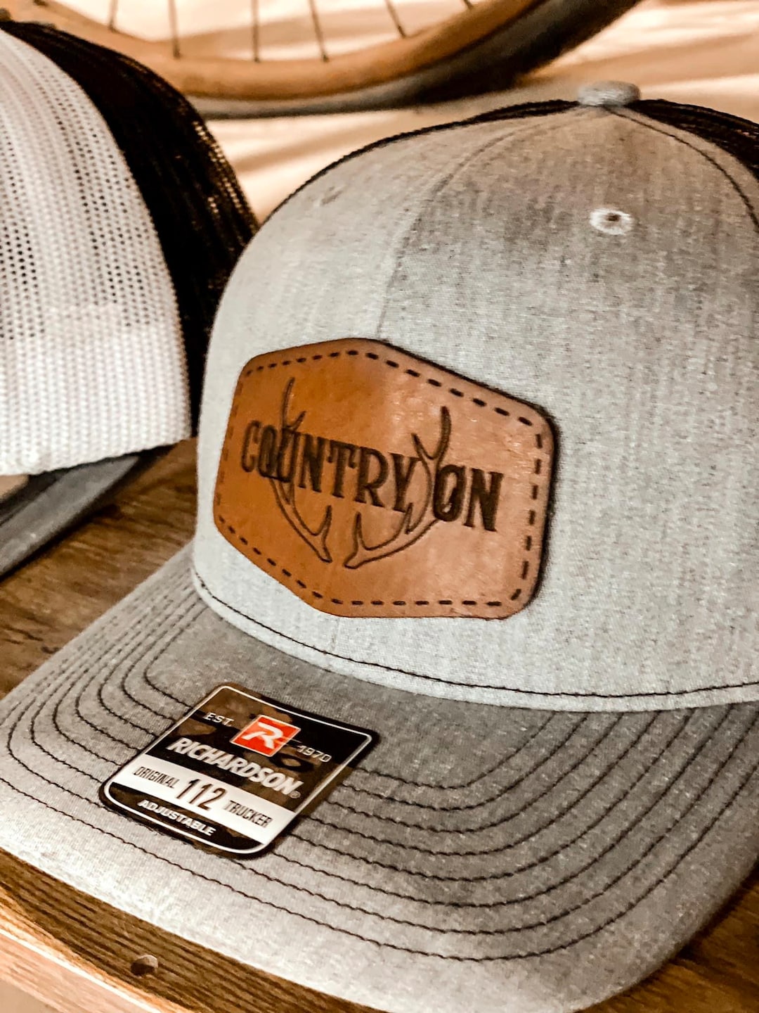 Country on Trucker Hat With Leather Patch - Etsy