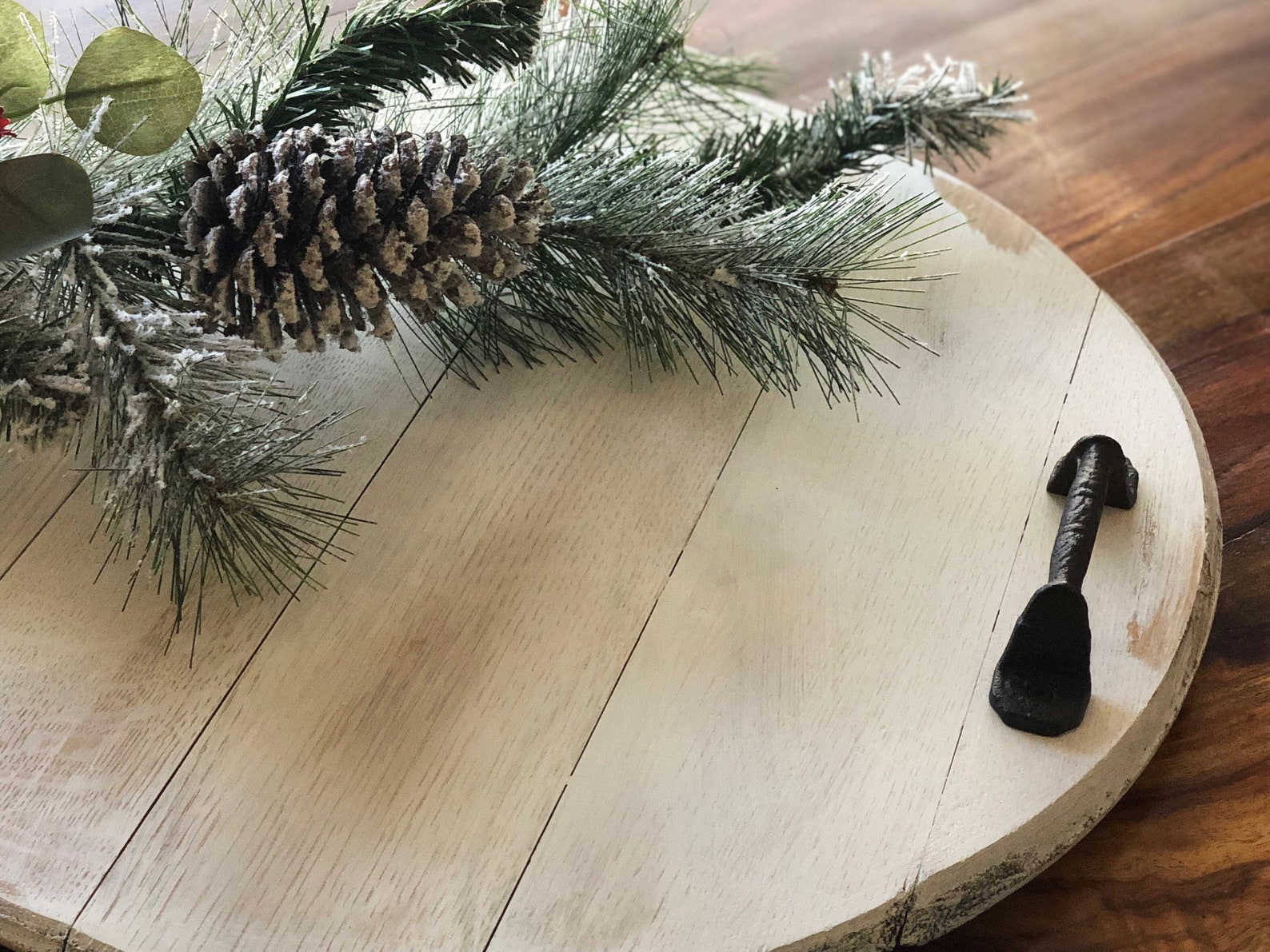 Whiskey Barrel Decorative White Washed Tray with Handles | Etsy