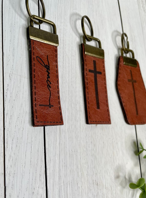 Leather Cross Keychains - Etsy