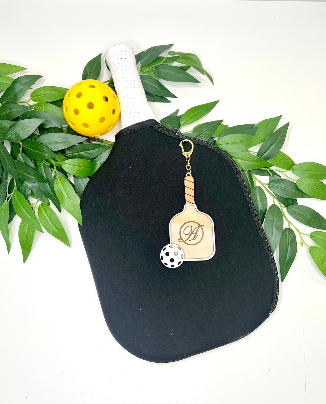Laser Engraved Wooden Pickleball Paddle Tag: Leather Accents - Etsy