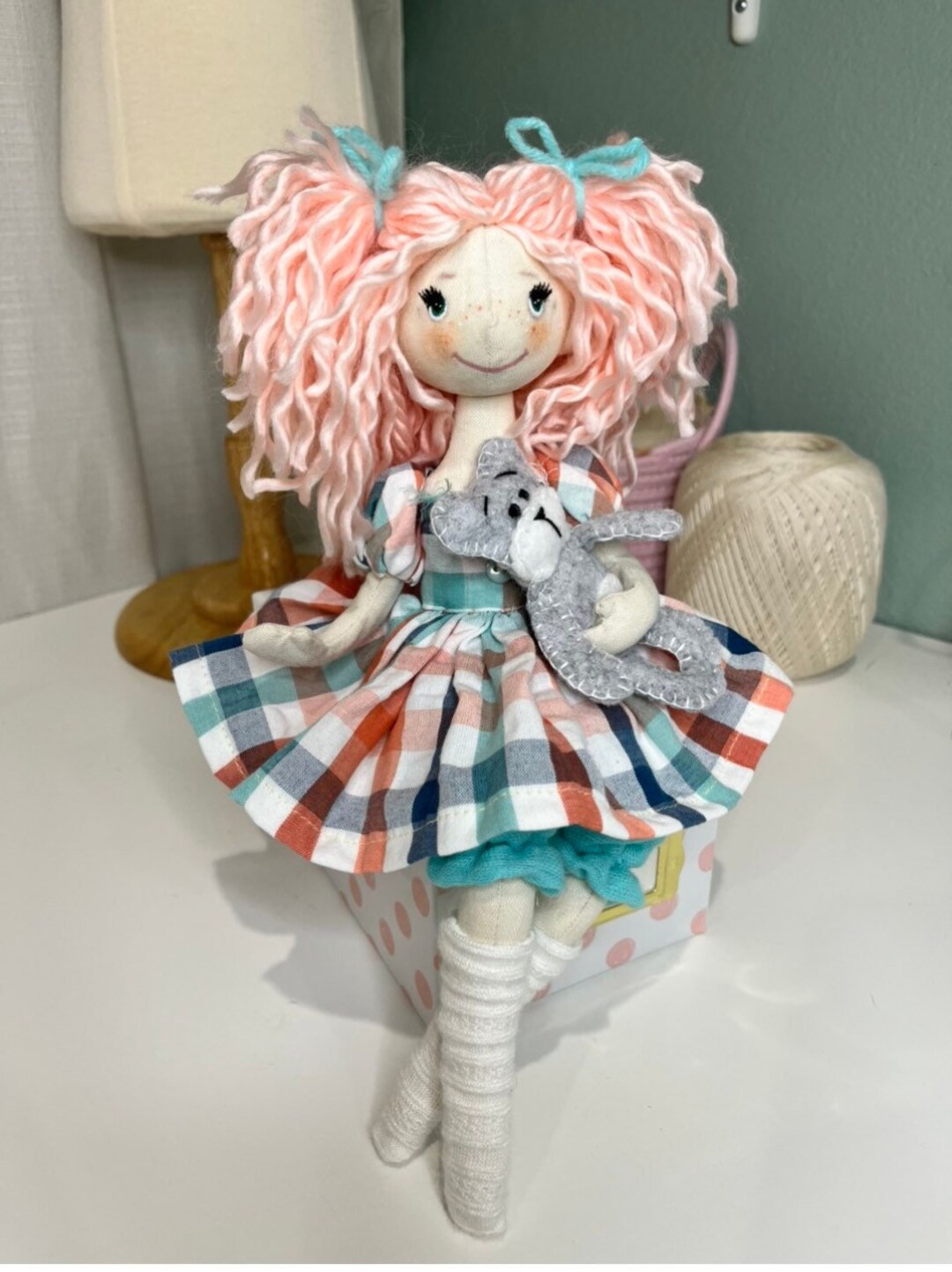 Rag Doll, Cloth Handmade Doll, Home Decor Doll, Pink Hair Doll, Tilda ...