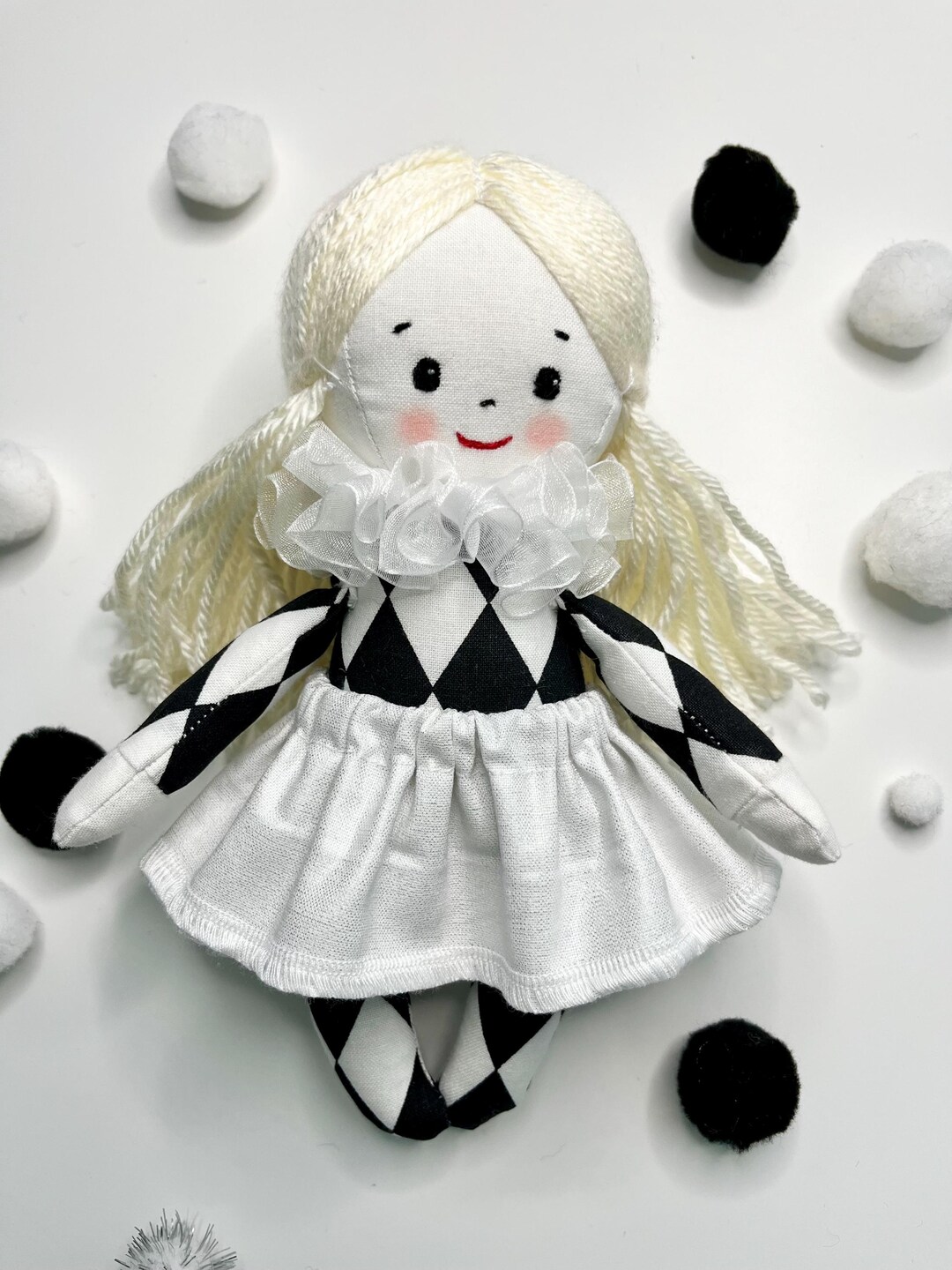 Harlequin Rag Doll: Black and White Keepsake Toy - Etsy