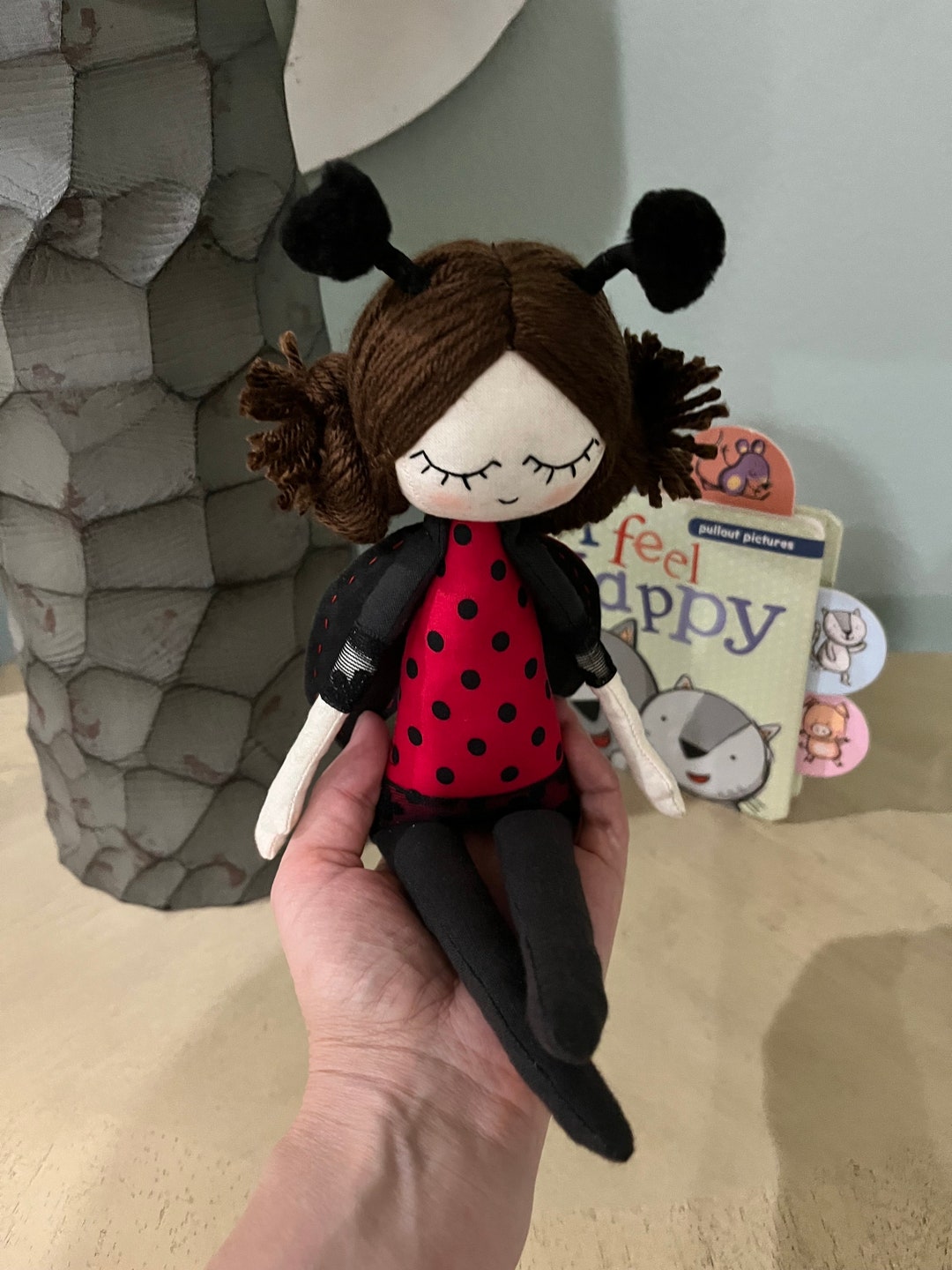 Lady Bug Doll Plushy, Handmade Doll, Rag Doll, Textile Doll, Heirloom ...