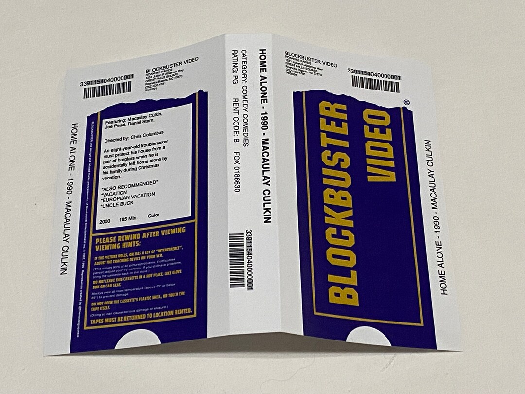 REPRODUCTION Blockbuster Video Vhs Movie Case Insert Home Alone 1990 ...