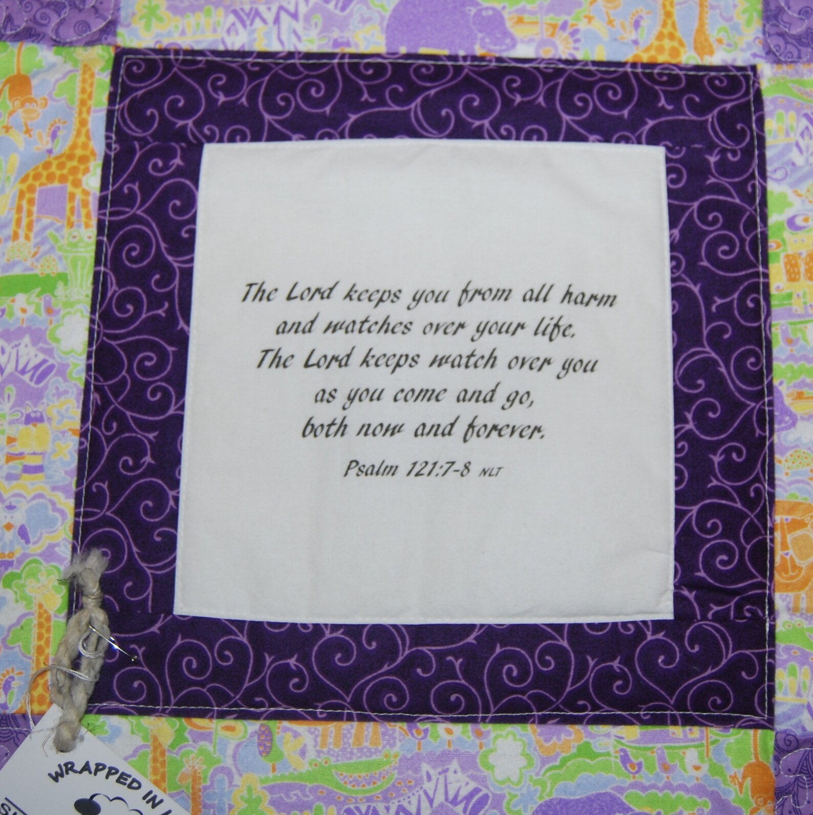 Scripture Quilt, Baby Toddler Nursery Blanket, Purple Zoo Jungle ...