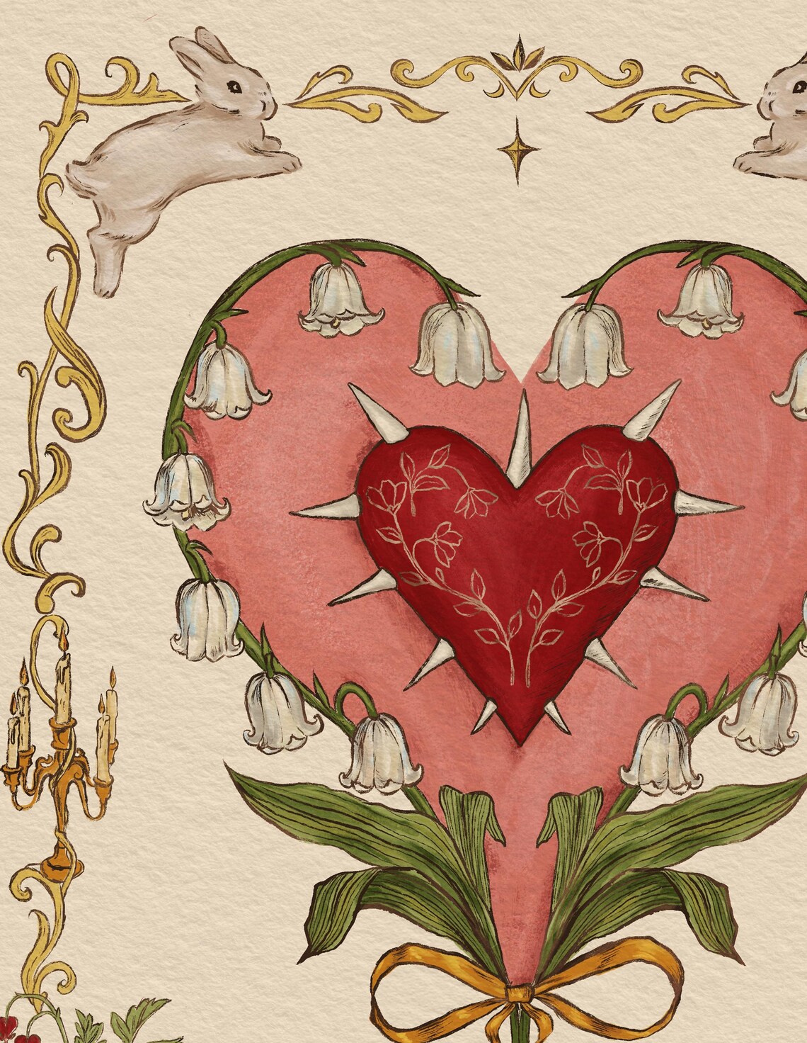 Vintage Valentine Heart Floral Art Giclée Poster Print| Cottagecore ...