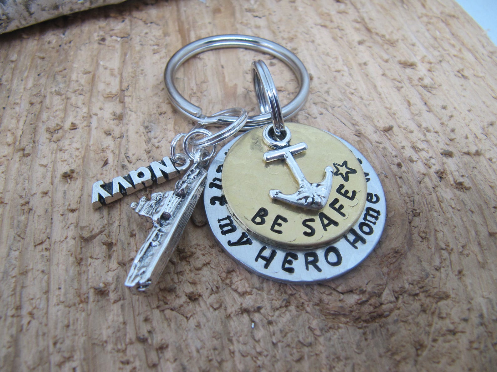 Navy Key Chain Be Safe I Want My Hero Home Key Chain for | Etsy