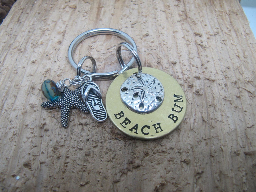 Beach Bum Key Chain, Hand Stamped Key Chain, Beach Key Chain, Beach ...