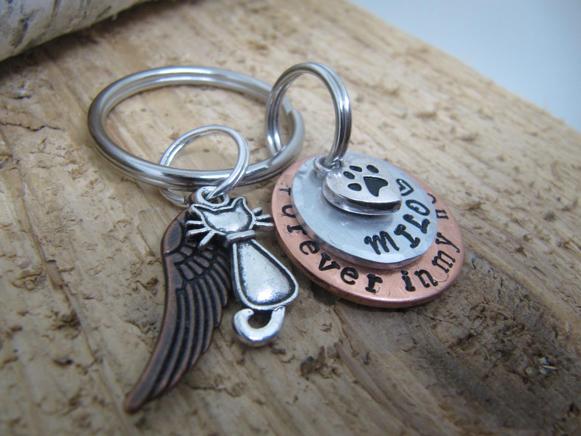 Cat Memorial Key Chainhand Stamped Pet Key Chain cat - Etsy