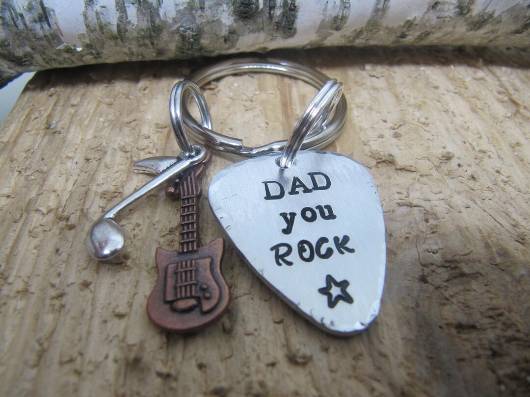 Dad You Rock, Key Chain for Dad, Fathers Day Gift, Gift for Dad, Guitar ...