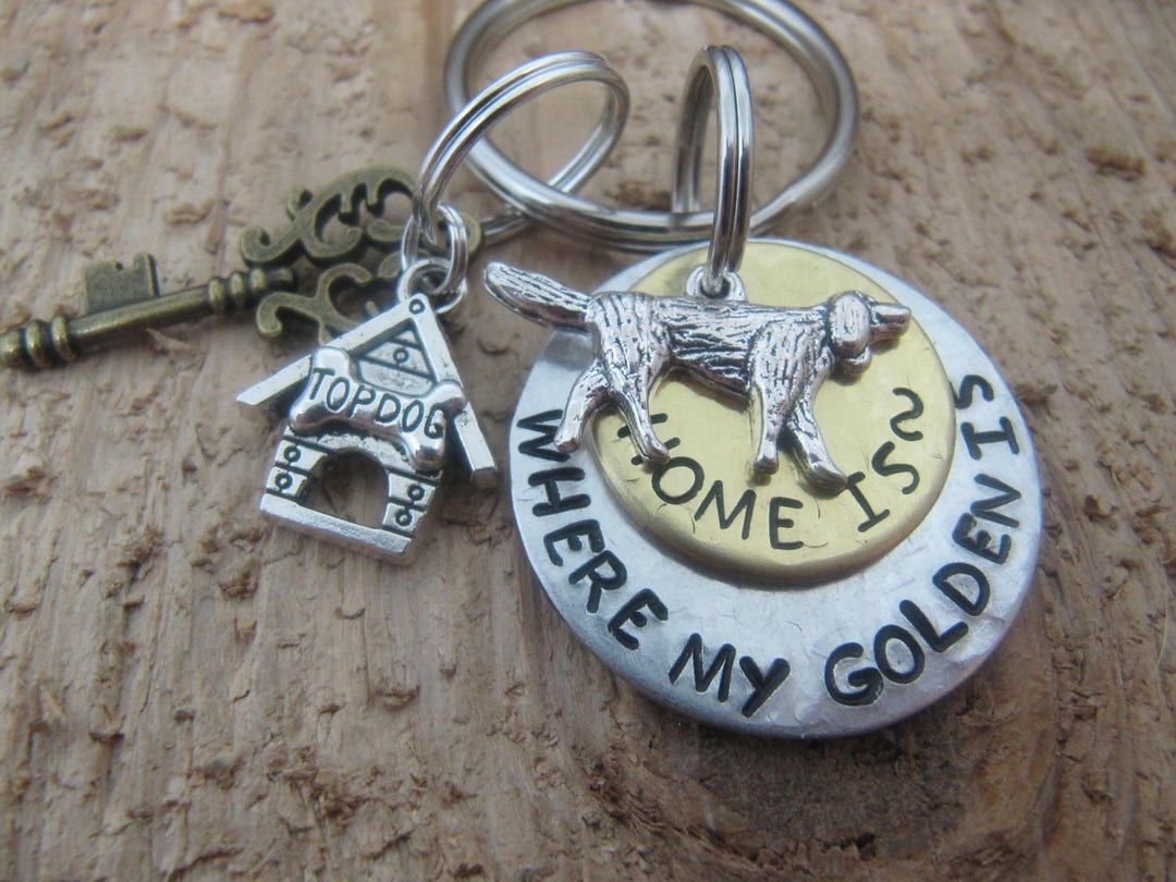 Golden Retriever Key Chain, Hand Stamped Retriever Key Chain, Golden ...