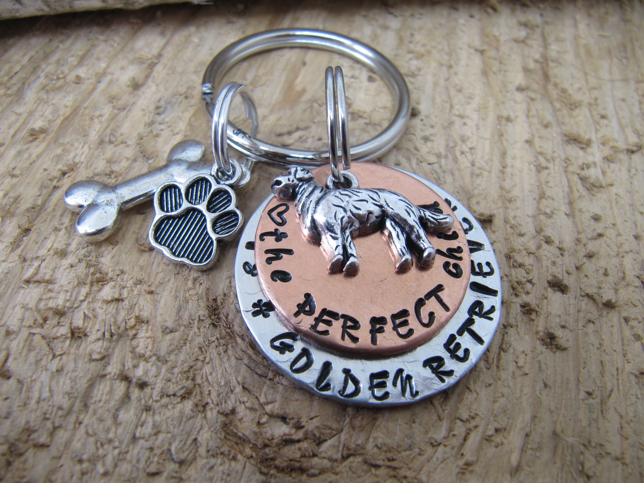 Golden Retriever key chain hand stamped key chain Golden | Etsy