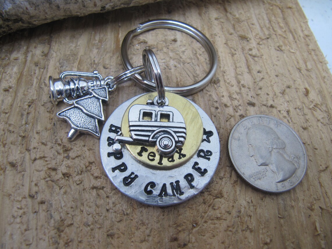 Hand Stamped Key Chainhappy Camper Key Chain Camper Keys - Etsy