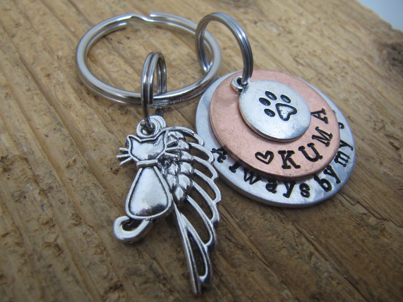 Cat Memorial Key Chain,hand Stamped Pet Key Chain, ,cat Memorial Key ...